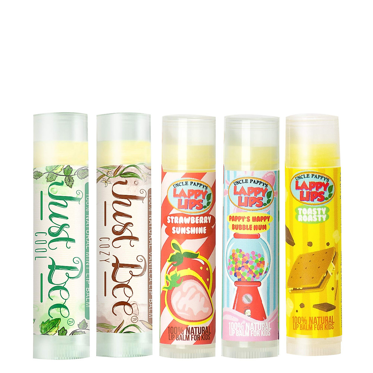 Lappy Lips Organic 100% Natural, Lip Balm Chap stick for Kids, Toddlers (6 flavors) - Organic Essential Oil - for Dry Chapped Lips to Restore and Heal and Make Kids Happy