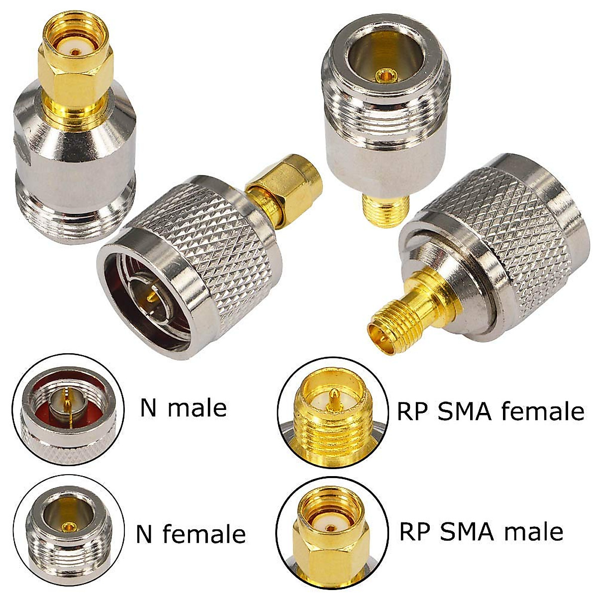 onelinkmore Signal Booster Adapter Kit N Type to RP-SMA Kit 4 Types N Male female to RP SMA Male Female for Wifi Antenna 4G Antenna CB Radio Antennas Broadcast Ham radio AV Transmitter TP-Link Netgear