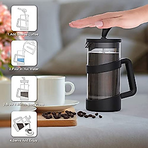 RAINBEAN Mini French Press Coffee Maker 12 oz, Heat Cold Coffee Brewer Camping Coffee Press Pot, Small French Press and Coffee Presses 350 ml, Tea and Frothed Milk Press (Black, 12 oz)