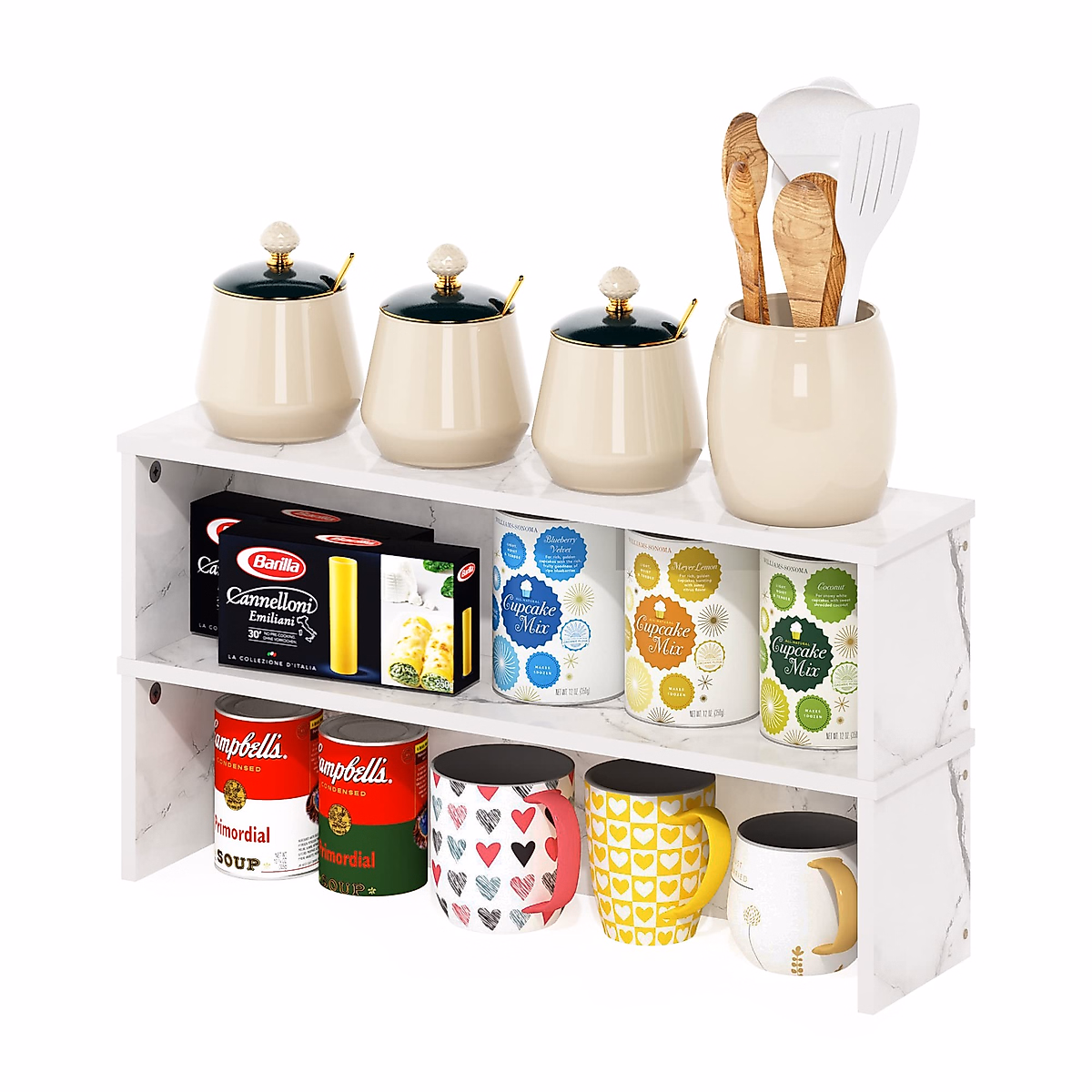 Furinno Helena Kitchen Counter Stackable Organizer Shelf, Set of 2, 23-Inch, Marble White