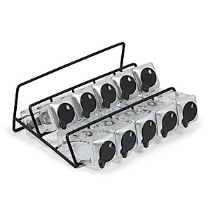 Simpli-Magic Spice Rack, 10 Jar Stackable Detachable Display Counter Shelf, Black Frosted Iron Freestanding Storage Holder, Seasoning Organizer for Countertop Kitchen Cabinet