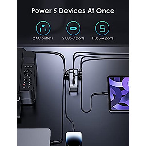 USB C Charger, oraimo 65W GaN Charging Station with 2 Outlets Extender, 5ft Extension Cord & 60W Type C Cable for MacBook Pro, iPhone, Galaxy, Pixel, Desktop Accessory for Home, Office Supplies