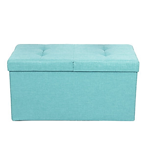 Otto & Ben Mellow Folding Box Chest with SMART LIFT Top Upholstered Tufted Ottomans Bench Foot Rest for Bedroom and Living Room, 30", Mint Blue 30" Storage Ottoman
