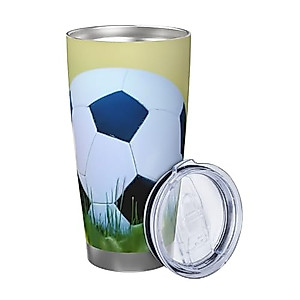 NHJKLWQSZ Football On Grass 20oz Stainless Steel Tumbler With Lid And Straw, Double Wall Vacuum Insulated Coffee Mug Travel Cups Leak-Proof Lid For Hot And Cold Drinks, Metal Straws And Brush