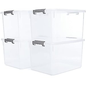Citylife 32 QT Plastic Storage Bins with Latching Lids Stackable Storage Containers for Organizing Large Clear Storage Box for Garage, Closet, Kitchen, 4 Packs