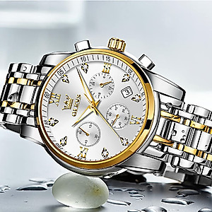 OLEVS Chronograph Multifunction Watches for Men Two-Tone White Dial Waterproof Sport Wrist Watches for Father Husband Boyfriend Son Father's Day Gifts