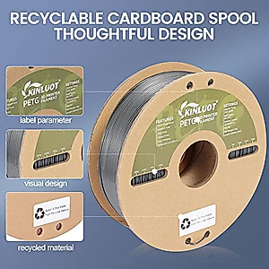 KINLUOT PETG Filament 1.75mm 3D Printer Filament Grey PETG, Easy to Print, Dimensional Accuracy +/- 0.03 mm, 1kg Cardboard Spool (2.2lbs), Fit Most FDM Printer (Gray)