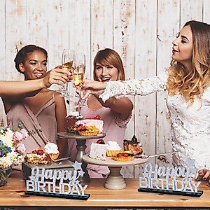 TONIFUL Glitter Silver Letter Happy Birthday Sign Centerpieces for Table Birthday Party Supplies Birthday Favor Decoration for 30th 40th 50th 60th 70th 80th 90th 100th Birthday Table Decoration