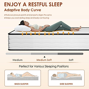 PayLessHere 10 Inch Innerspring King Mattress Medium Firm Hybrid Mattress with Removable Cover CertiPUR-US Certified Bed-in-a-Box Pressure Relief Foam Mattress,White
