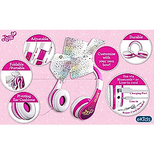 JoJo Siwa Kids Bluetooth Headphones for Wireless Rechargeable Foldable Bluetooth Headphones with Microphone Kid Friendly Sound and Bonus Detachable Cord