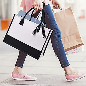 Aduewik 8 Pack Canvas Tote Bags Initial Classic Black and White Present Bag Personalized Canvas Beach Bag for Wedding, Birthday, Beach, Holiday