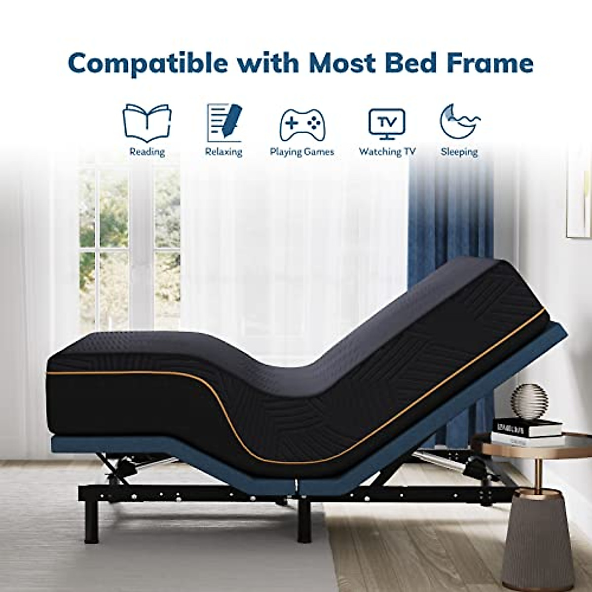 MLILY Queen Adjustable Bed Base Frame with Wireless Remote+14 Inch Queen Memory Foam Mattress,Cool Gel Mattress Bed in a Box, Independent Head & Foot Incline, USB Ports, Zero Gravity, Anti Snore