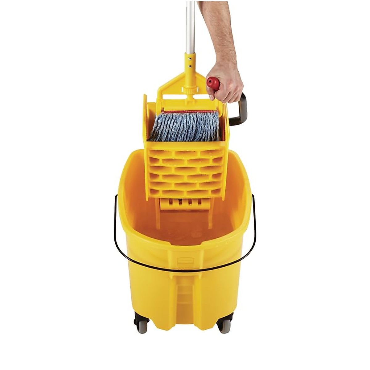 Rubbermaid Commercial Products, WaveBrake - Commercial Industrial Mop Bucket with Side-Press Wringer Combo on Wheels, 35 Quart, Yellow