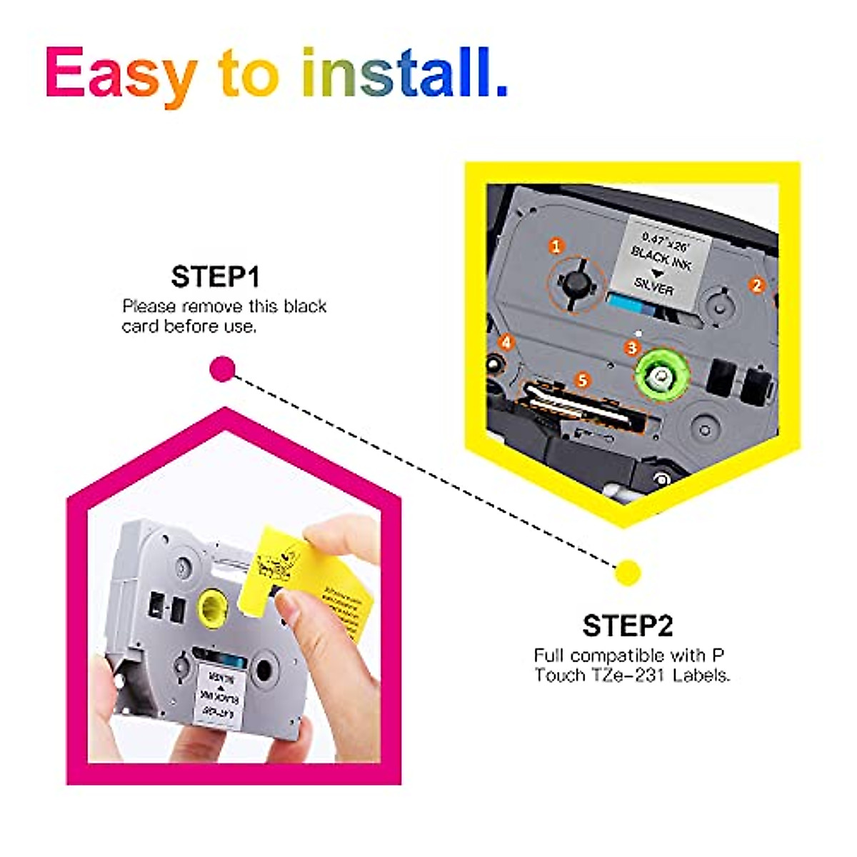 Uniwork TZe-231 7-Pack Compatible Label Tapes Replacement for Brother P Touch TZe231 TZe 231 431 531 631 731 931 P Touch Laminated 12mm 0.47 Inch for Ptouch PT-D210 H110 D400 Label Maker, Multi Color