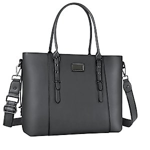 MOSISO PU Leather Laptop Tote Bag for Women (13-13.3 inch), Waterproof Large Capacity Business Work Briefcase Shoulder Laptop Bag, Gray