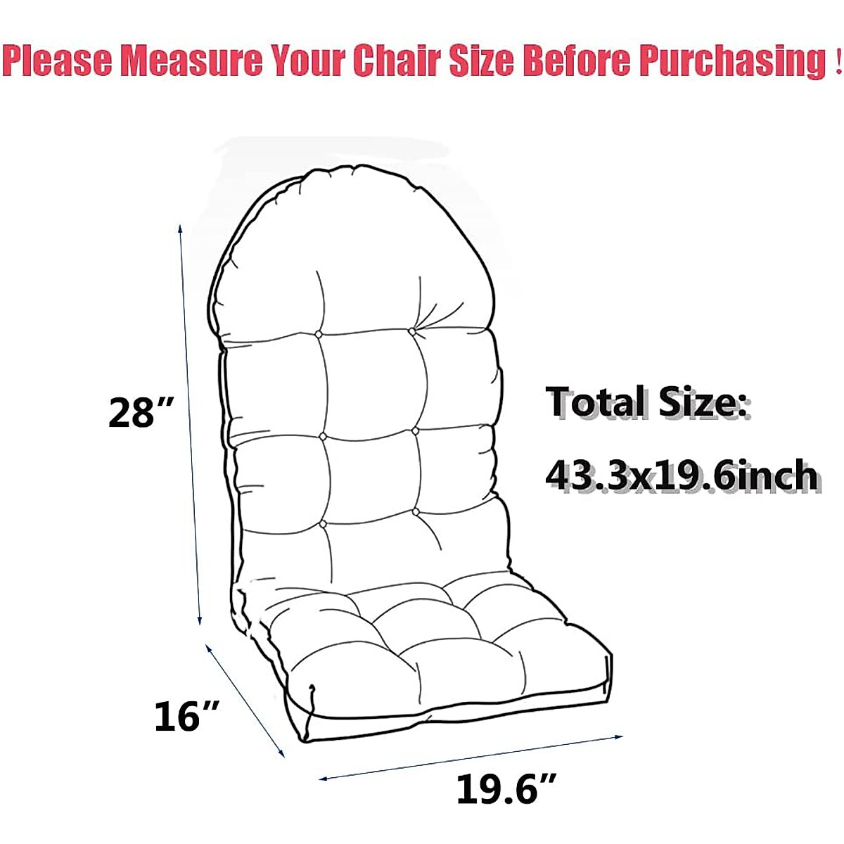 BOOMSHY Waterproof Adirondack Chair Cushion,44inch Rocking Chair Cushion,High Back Patio Cushions Indoor and Outdoor Furniture Chair Cushions Pads with Ties