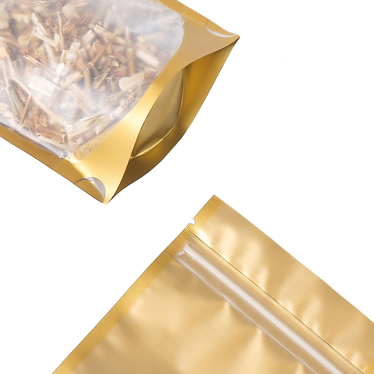 QQ Studio Pack of 100 Translucent Front Matte Gold Poly Plastic Resealable Bags (8.4oz (6" x 9"), Gold Stand-Up Pouch)