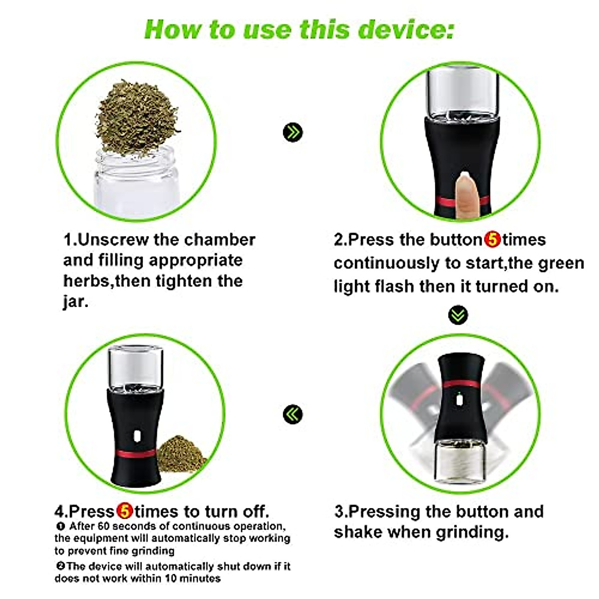 Electric Herb Grinder ,USB Rechargeable Grinder ,6-Blades Spice Grinder,Suitable For Flower Buds,2Pcs Glass Herb Jars