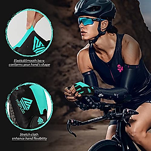 HTZPLOO Bike Gloves Cycling Gloves Biking Gloves Bicycle Gloves for Men Women with Anti-Slip Shock-Absorbing Pad,Light Weight Half Finger Gloves for Cycling Workout Training Outdoor (Celeste, Medium)