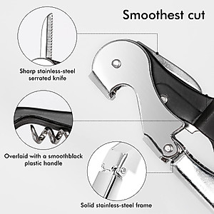 Professional Waiter Corkscrew Wine Openers Set (2 PCS),Upgraded With Heavy Duty Stainless Steel Hinges Wine Key for Restaurant Waiters, Sommelier, Bartenders (Black 2 Packs)