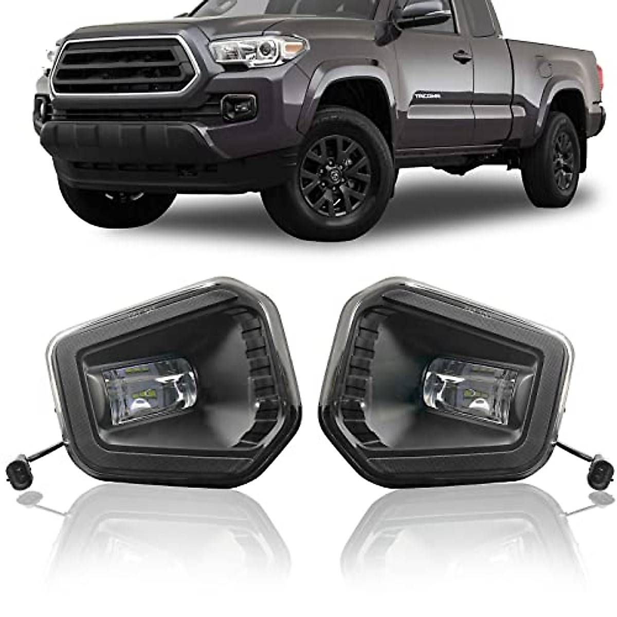 LED Fog Lights Assembly Pair for 2016 2017 2018 2019 2020 2021 2022 2023 Toyota Tacoma(Fits SR,SR5 Model Only), 1 Pair Bumper Driving Fog Lamps