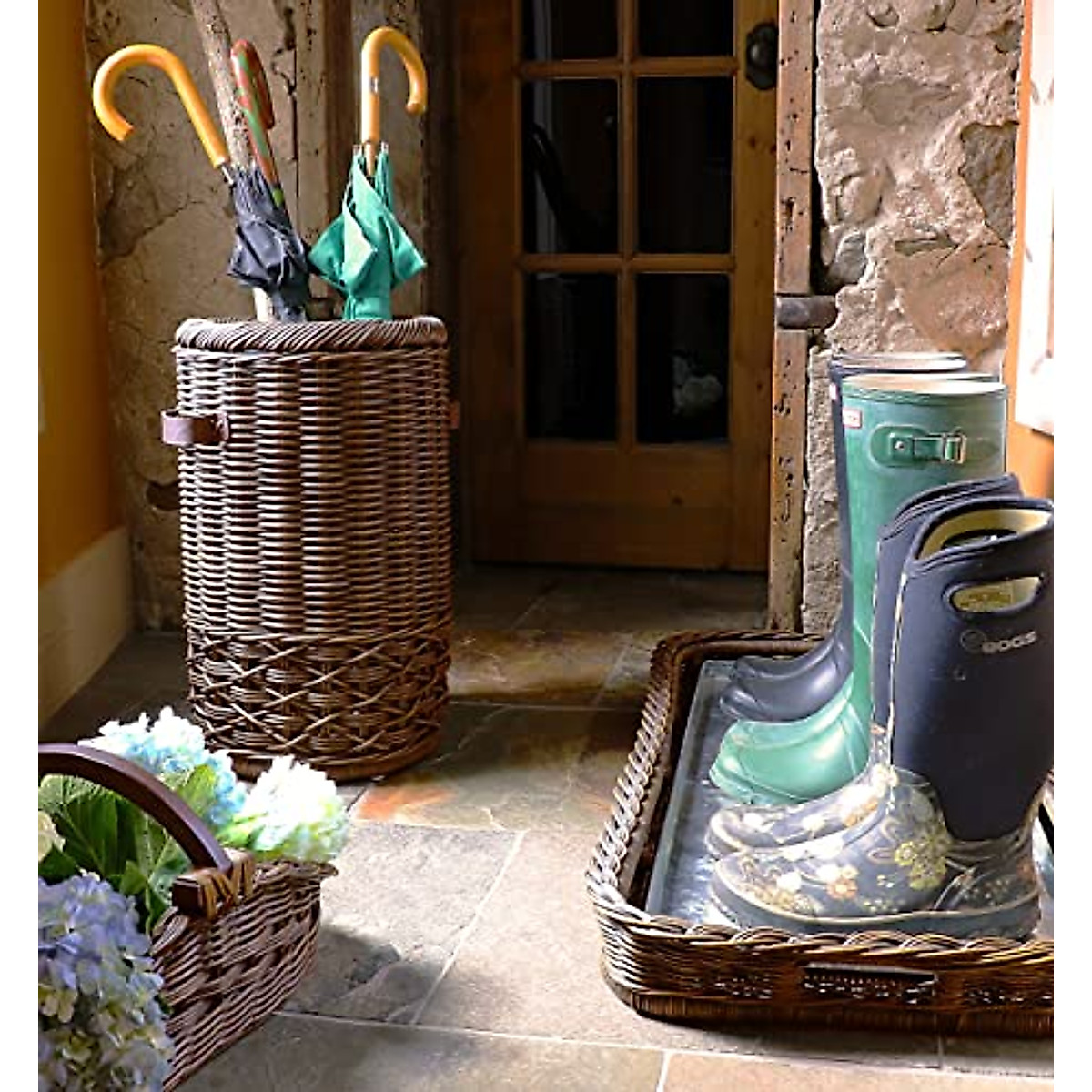 The Basket Lady Wicker Umbrella Stand, 12.5 in Dia (9.5 in Inside) x 20 in H, Antique Walnut Brown