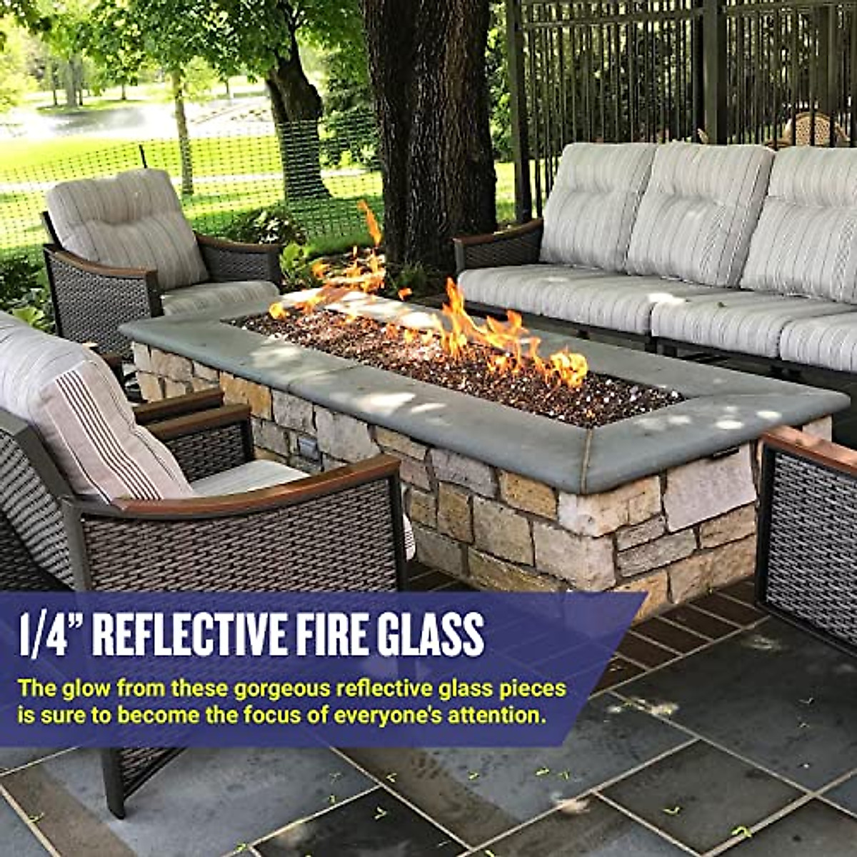 American Fireglass 1/4” Reflective Fire Glass | Use in Fireplace, Fire Pit or Bowl | for Natural Gas or Propane Fires | Safe Tempered Glass for Outdoor & Indoor | Champagne, 10lb Bag