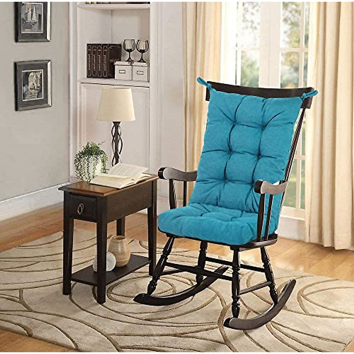 sutailocus rocking chair cushion Anti-slip tufting rocking chair cushions indoor/outdoor,Removable Set of Upper and Lower adirondack chair cushion,for nursery/high back chair （Tie fixing） (Light Blue)