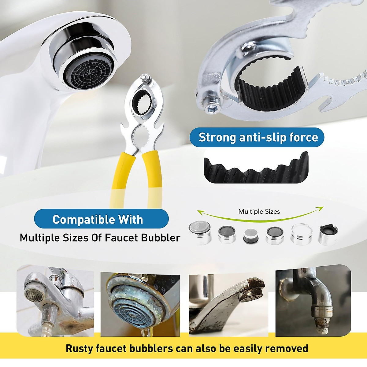 2pcs Faucet Aerator Removal wrench with gloves,Faucet Bubbler Wrench Kit,Faucet Aerator Disassembly Wrench Tool for Kitchen Sink Bathroom Tap Aerator, Installing Faucet Removal Repair Spanner Tool