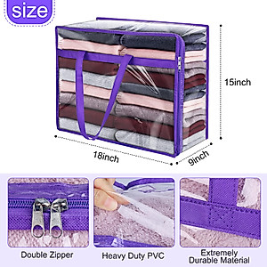 Budding Joy 6 Pack Clear Zippered Storage Bags for Clothes,40L Closet Organizers and Storage Containers Vinyl Moving Bag for Bedding, Linen, Blankets, Comforters, Clothing & Toys