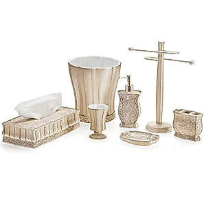 Creative Scents Beige Bathroom Accessories Set - Decorative Bathroom Accessory Set - 4 Piece Bathroom Set Features: Soap Dispenser, Toothbrush Holder, Tumbler, and Soap Dish (Victoria Collection)