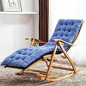 Lounge Chair, Wood Rocking Chair - Foldable Patio Rocker Bench with Pad, Adjustable Recliner for Garden Backyard (Color : with Brown Cushions, Size : with Blue Cotton Pad)