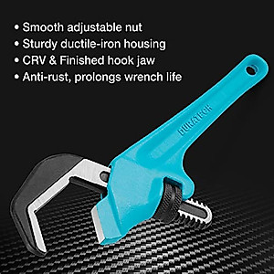 DURATECH 9-1/2 inch Hex Offset Wrench, Hex Pipe Wrench, CR-V Hook Jaw
