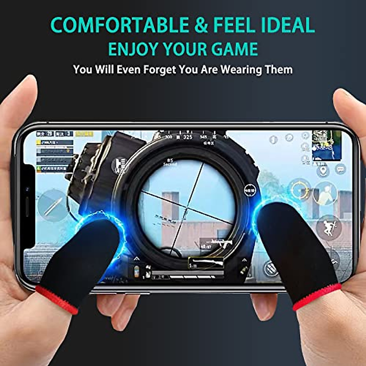 30 Pack Mobile Phone Gaming Finger Sleeves, Nuozme Finger Sleeves Fit All Touchscreen Devices, 0.15mm Nanofibers, Smooth Feel, Anti-Sweat, Extremely Thin, Zero-Seam Design,Red, Yellow and Blue Edge