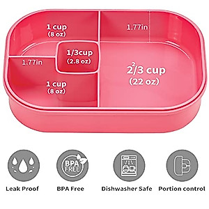 2Pcs Kids Lunch Box, Bento Box Adult Lunch Box, 4-Compartment Leakproof Lunch Box Containers for Kids/Adults/Toddler with Cutlery, Microwave/Dishwasher/Refrigerator Safe, BPA Free (1300ML,Pink+Purple)