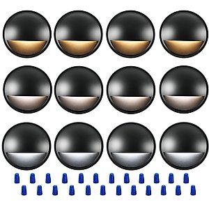 CLOUDY BAY [12 Pack] 3CCT Low Voltage LED Deck Lights Outdoor,2700K/3500K/5000K Selectable,Landscape Step Stair Railing Fence Light Wired,3W,12V-24V AC/DC Deck Lighting Fixtures