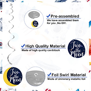 20Pcs Space 2nd Birthday Hanging Swirl Decorations,Two The Moon Second Birthday Party Hanging Decor for Kids Boy Baby Shower,to The Moon Birthday Decor,2 Year Old Outer Space Party Supplies