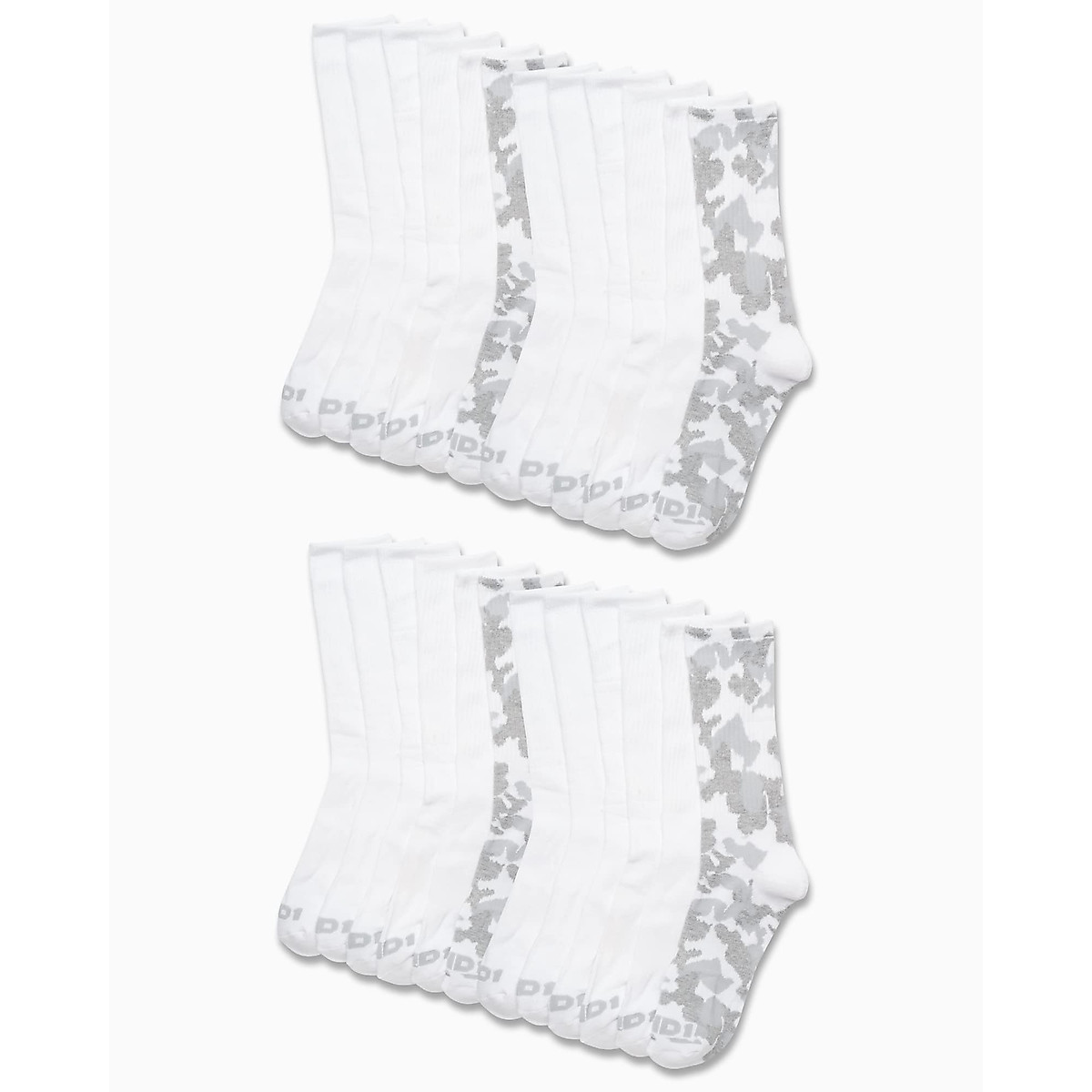 AND1 Men's Socks - Athletic Cushion Crew Socks (24 Pack), Size 6-12.5, White Camo