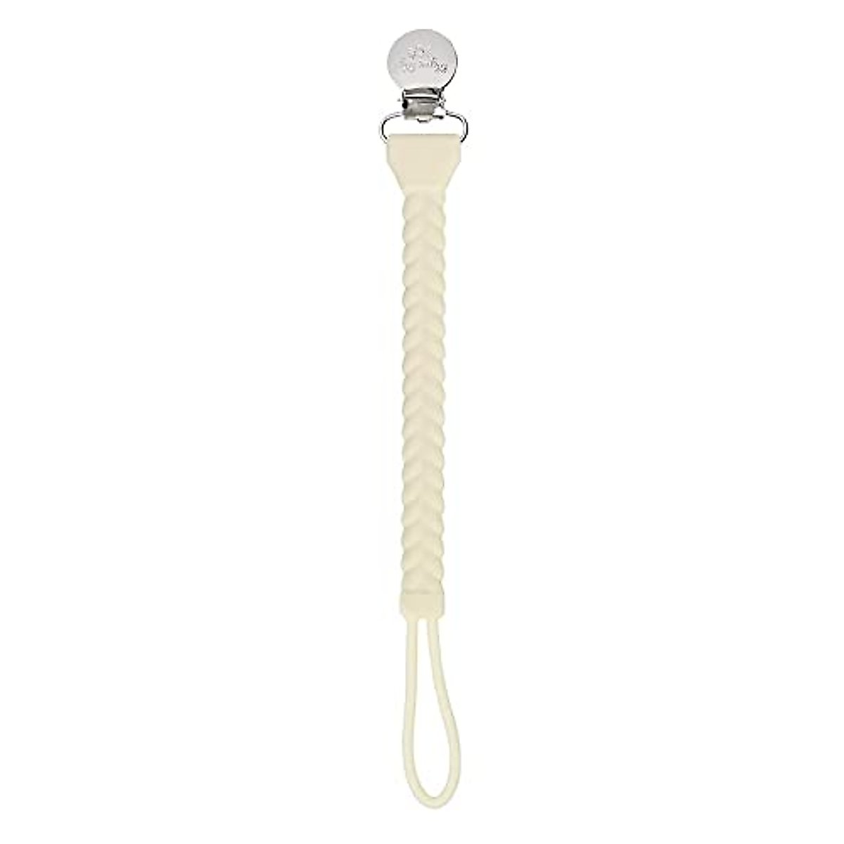 Itzy Ritzy Silicone Pacifier Clip; 100% Silicone Pacifier Strap with Clip Keeps Pacifiers, Teethers & Small Toys in Place; Features Cute Braid Detailing & Silicone Cord, Buttercream with Silver Clip