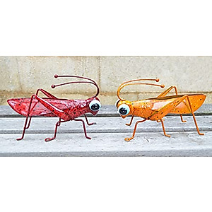 ShabbyDecor Metal Grasshopper Figurine Yard Art Locust Lawn Ornament Mantis Hanging Wall Sculpture Decoration Set of 2,Red&Yellow