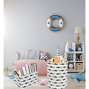 Sanjiaofen Kids Laundry Hamper,Canvas Shark Hamper Collapsible Boys Storage Baskets for Shark Room Decor,Nursery Hamper,Toy Organizer,(Shark)