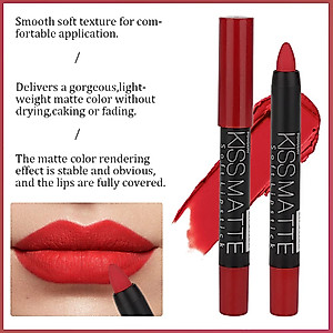 evpct 3Pcs Dark Ruby Deep Red Matte Lipstick and Lip Crayon Sticks Liner Pencil Set Red Matte Lip Liner and Liquid Stay on Lipstick 10&11&18