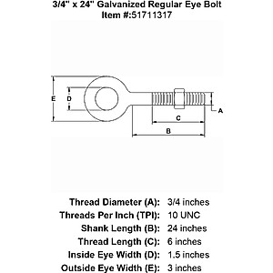 3/4" x 24" Galvanized Regular Eyebolt