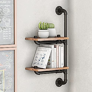 MAIKAILUN 5 Tiers Industrial Floating Pipe Wall Mounted Shelves and 2 Tiers Bundle