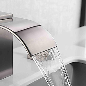 Waterfall Widespread Bathroom Faucet Brushed Nickel, 3 Hole 8 Inch Vanity Faucet sumerain