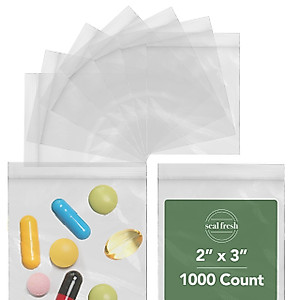 Seal Fresh Ziplock Bags – 2" x 3" (1000 Count), 2 Mil – Clear Plastic Reclosable Baggies with Resealable Lock Seal Zipper – Zip Lock Bags, Snack Bags, Jewelry Bags, Plastic Bags, Zip Bags, Pill Bags