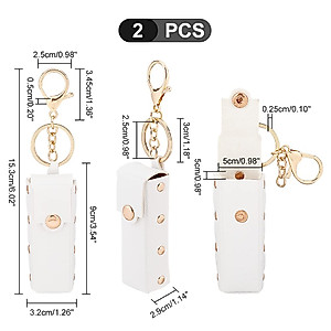 WADORN 2pcs Chapstick Keychain Holder, 6 Inch PU Leather Lipstick Organizer Holder with Keychain Mini Lip Gloss Travel Storage Case Portable Snap-On Lip Balm Sleeves for Women Gift,White