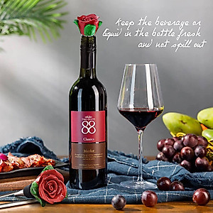 Mother's Day Souvenir Gifts Supplies - Rose Bottle Wine Stoppers, Novelty Resin Metal Wine Bottle Stopper, 5 Inches, Red Rose, Reusable for Beer & Wine