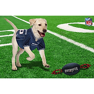 Pets First NFL New England Patriots Football Dog Toy, Tough Quality Nylon Materials, Strong Pull Ropes, Inner Squeaker, NFL Team Color