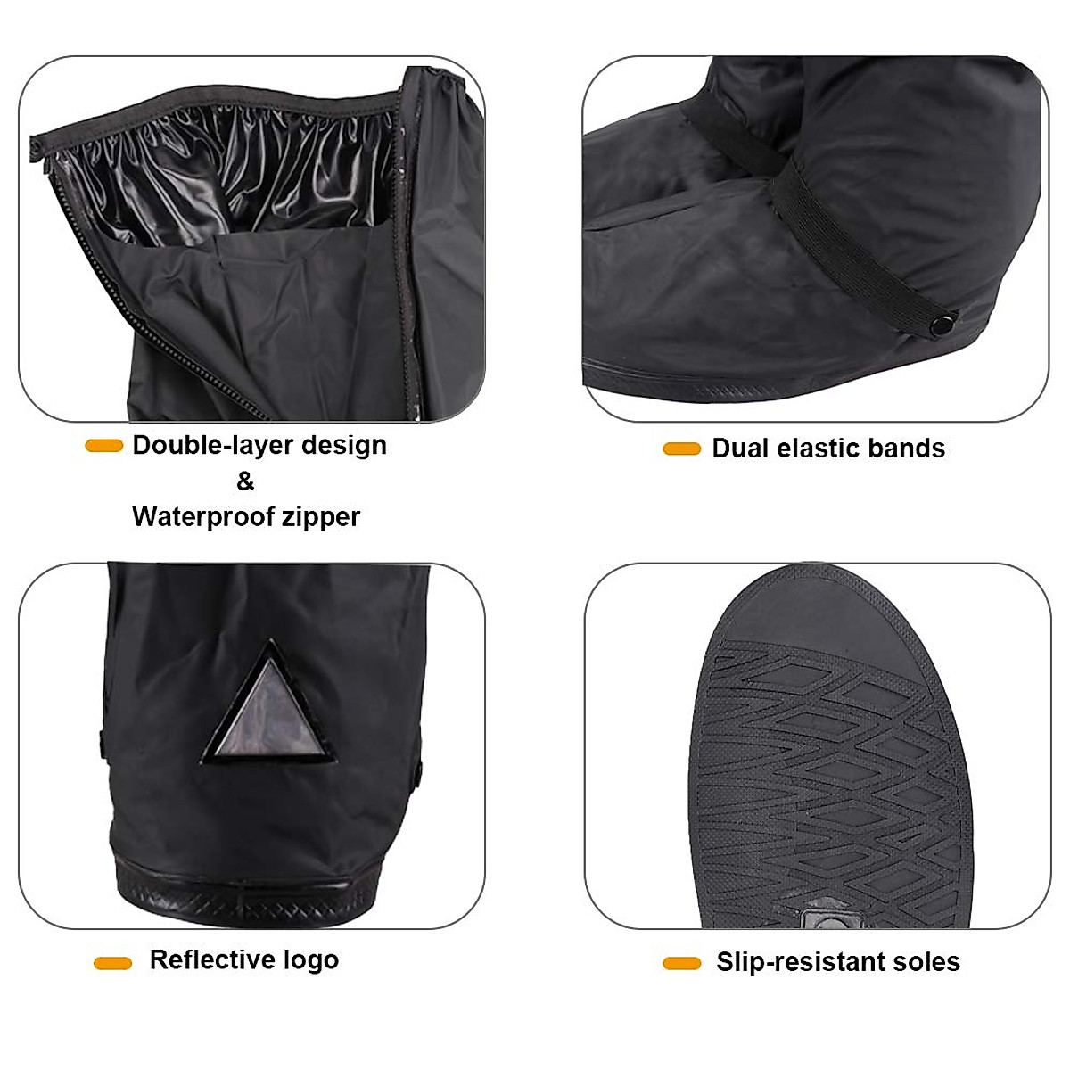 KRATARC Water-Resistant Shoes Covers Foldable Rain Boot Reflective Snow for Men Women Outdoor Cycling Walking Hiking (Black, M)